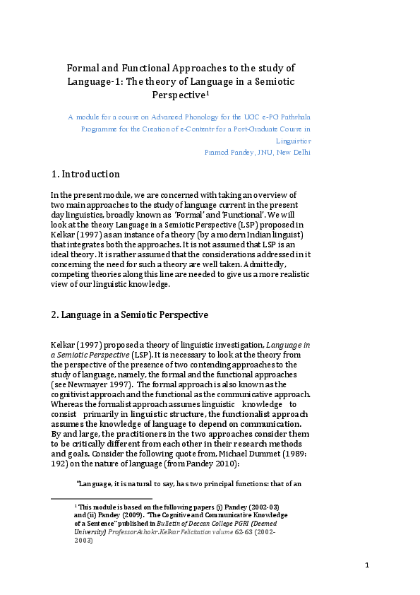 (PDF) Formal and Functional Approaches in Linguistics-1 LSP