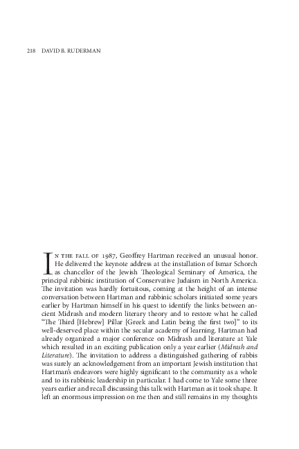(PDF) David B. Ruderman, “On Rereading Geoffrey Hartman’s ‘Religious ...