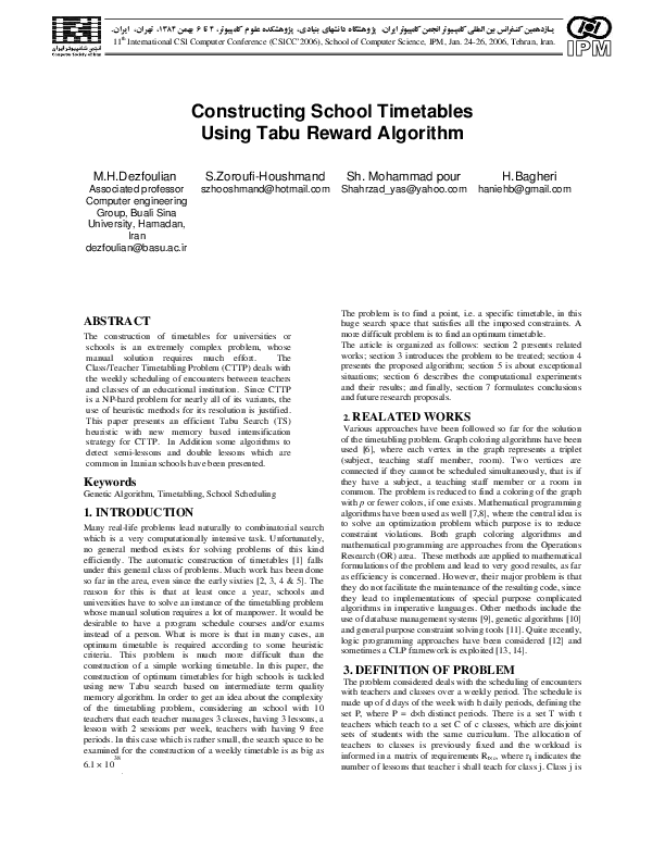 (PDF) Constructing School Timetables Using Tabu Reward Algorithm | Mir ...