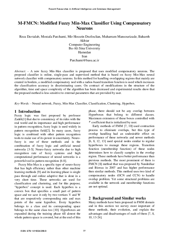 (PDF) M-FMCN: Modified Fuzzy Min-Max Classifier Using Compensatory Neurons