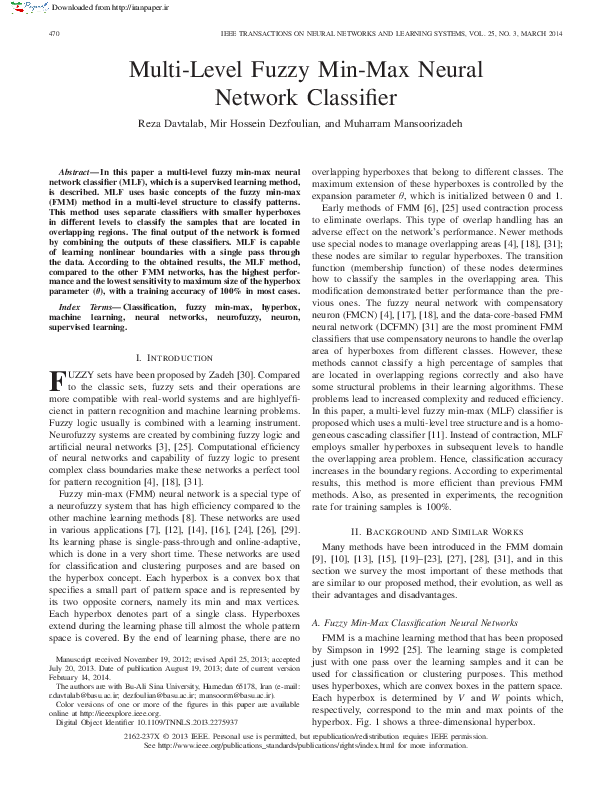 Pdf Multi Level Fuzzy Min Max Neural Network Classifier
