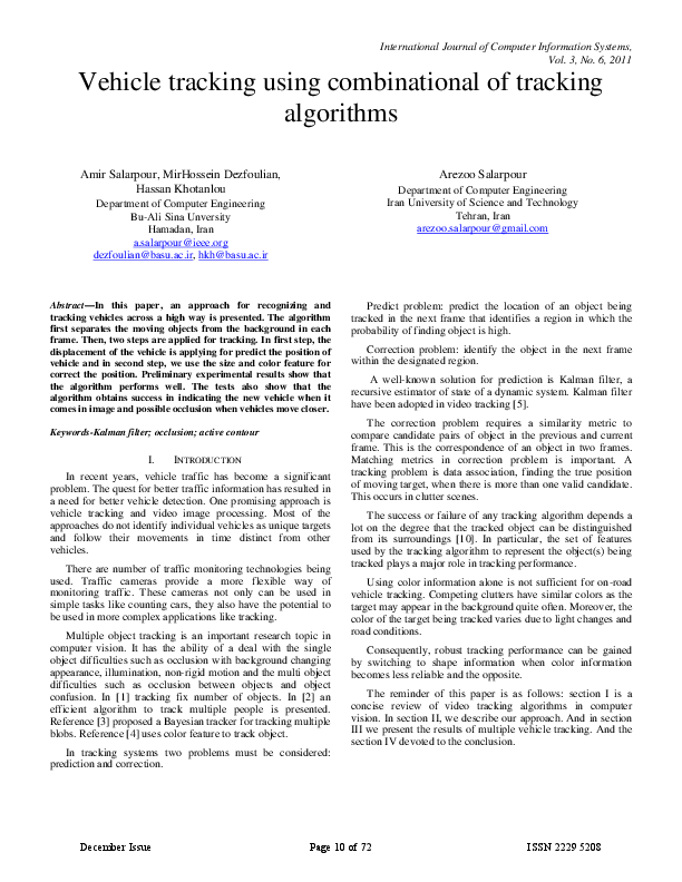 (PDF) Vehicle tracking using combinational of tracking algorithms
