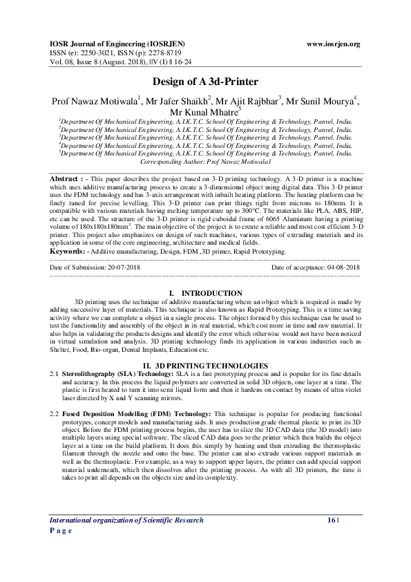 (PDF) Design of A 3d-Printer