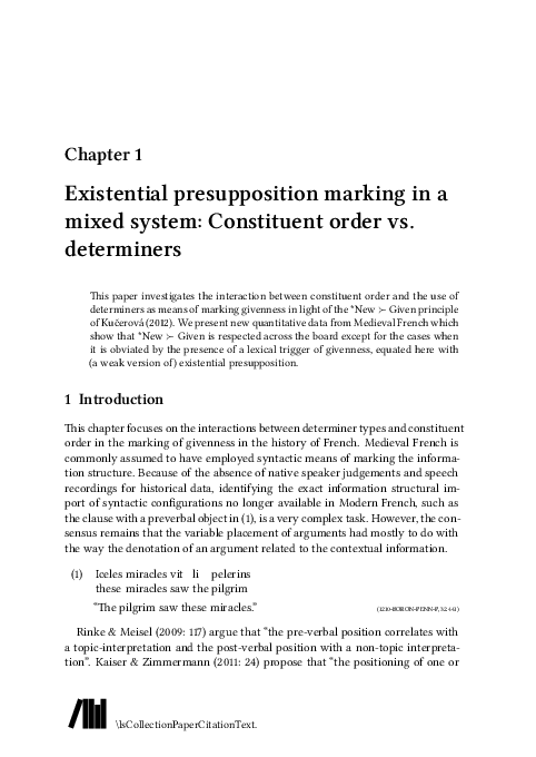 (PDF) Existential presupposition marking in a mixed system: Constituent ...