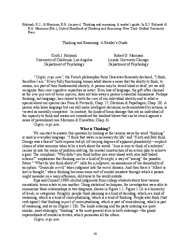 (PDF) Thinking and Reasoning: A Reader's Guide