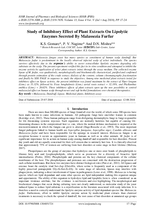 (PDF) Study of Inhibitory Effect of Plant Extracts On Lipolytic Enzymes ...