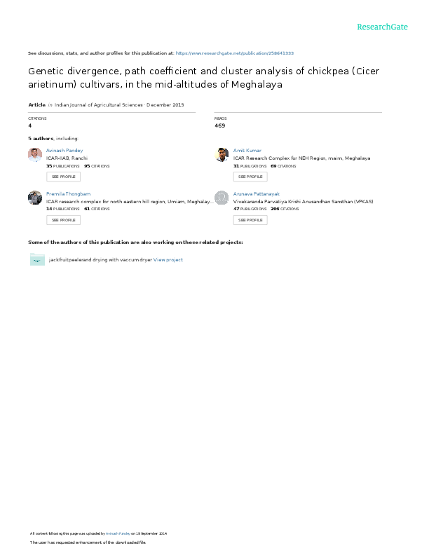 Pdf Genetic Divergence Path Coefficient And Cluster Analysis Of