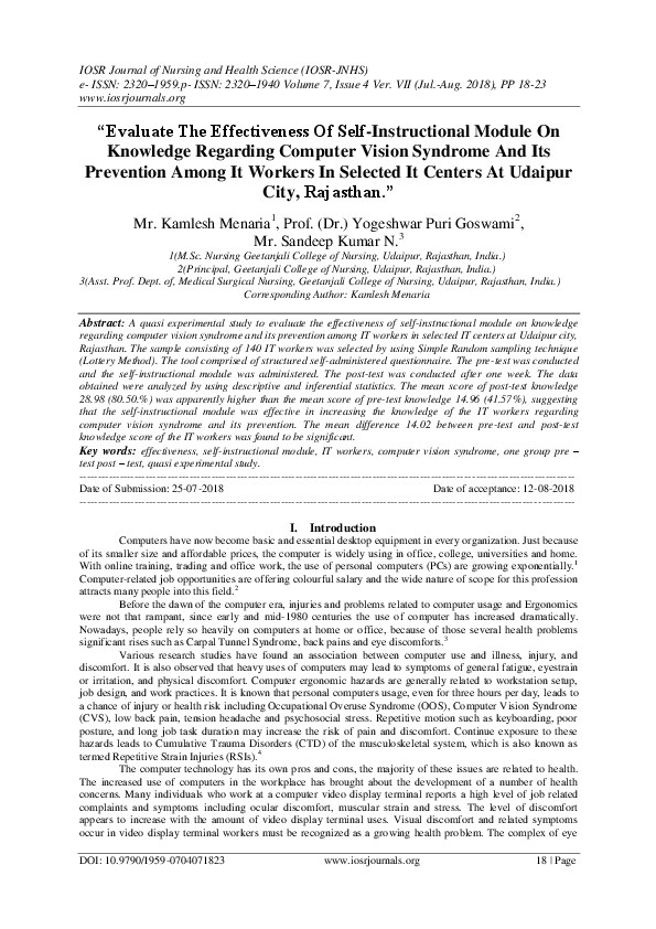 (PDF) " Evaluate The Effectiveness Of Self-Instructional Module On ...