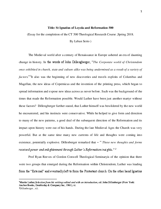 (DOC) Title: St Ignatius of Loyola and Reformation 500