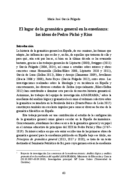 (PDF) El lugar de la gramática general en la enseñanza: las ideas de ...
