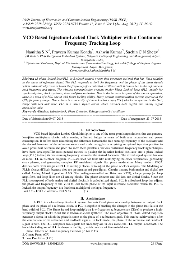 Pdf Vco Based Injection Locked Clock Multiplier With A Continuous Frequency Tracking Loop