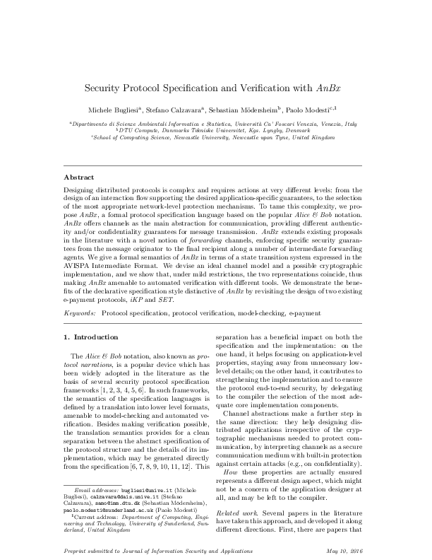 (PDF) Security Protocol Specification and Verification with AnBx