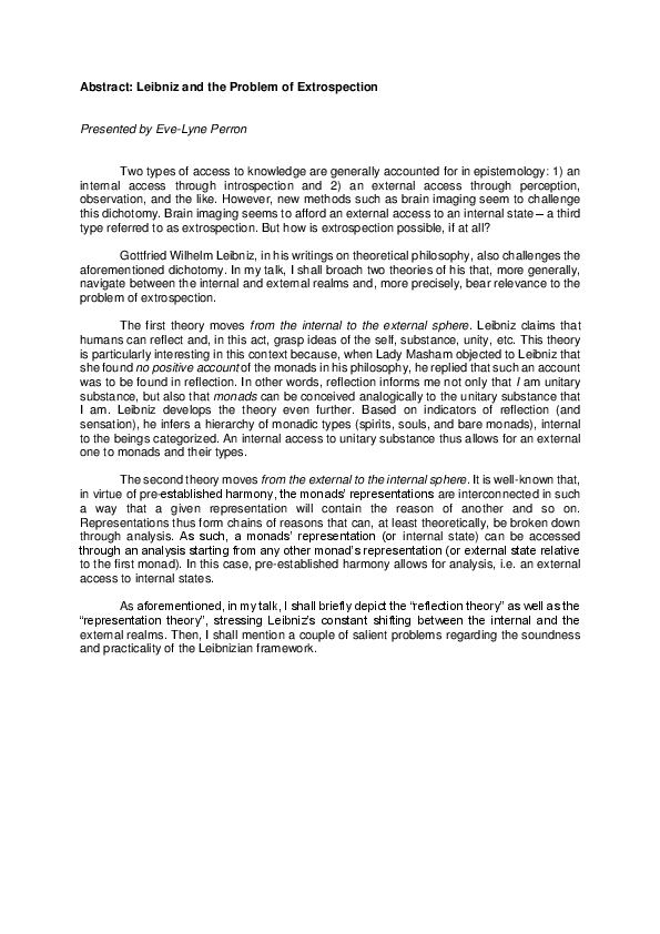 (DOC) Leibniz and the Problem of Extrospection