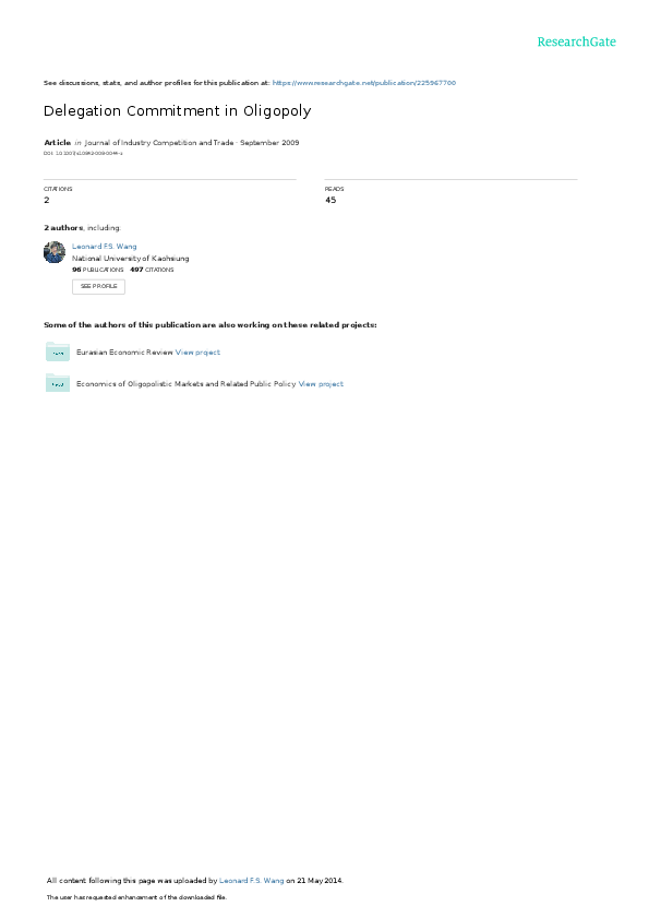 (PDF) Delegation Commitment in Oligopoly