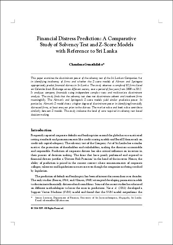(PDF) Altman Z Score and Springate-Srilanka