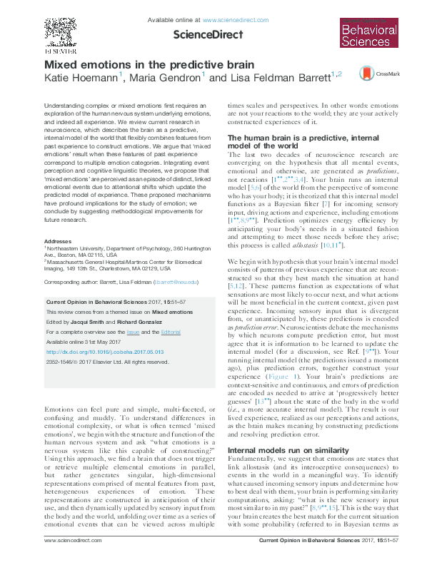 (PDF) Mixed emotions in the predictive brain