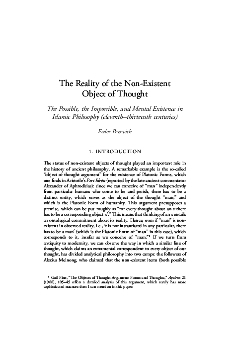 (PDF) The Reality of The Non-Existent Object of Thought: The Possible ...