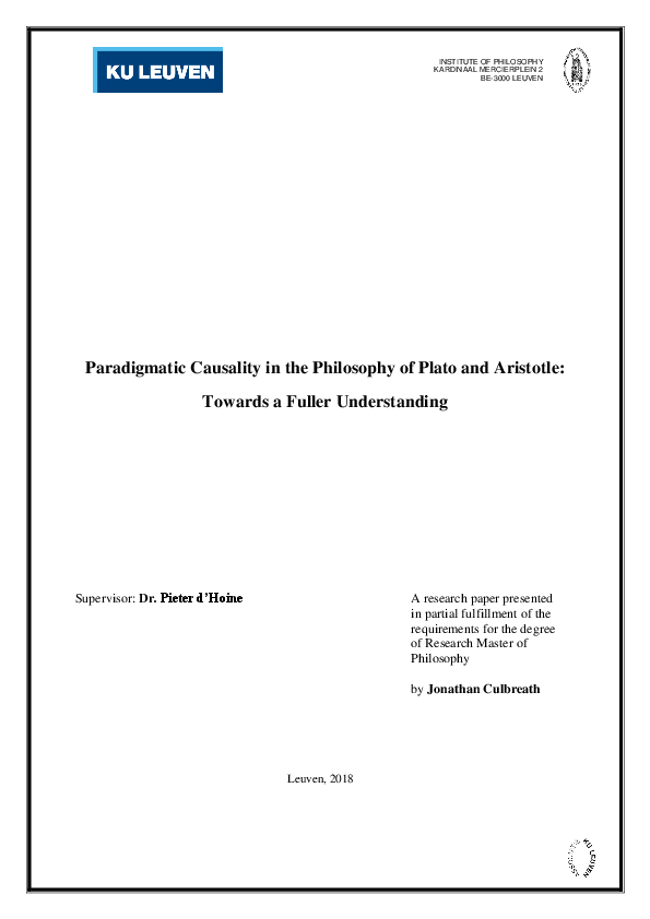 (PDF) INSTITUTE OF PHILOSOPHY, KU LEUVEN - Paradigmatic Causality in ...