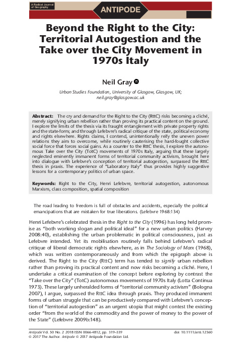 (PDF) Beyond the Right to the City: Territorial Autogestion and the ...