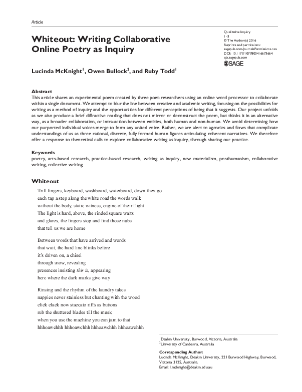 (PDF) Whiteout: writing collaborative online poetry as inquiry