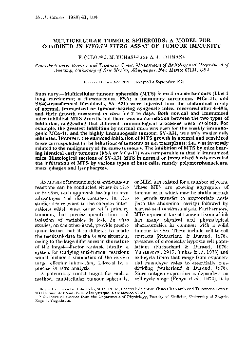(PDF) Multicellular tumour spheroids: a model for combined in vivo/in ...