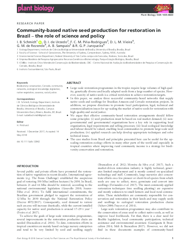 (PDF) Community-based native seed production for restoration in Brazil ...