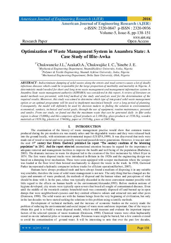 (PDF) Optimization of Waste Management System in Anambra State: A Case ...