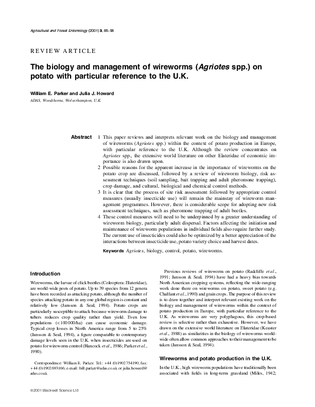 (PDF) The biology and management of wireworms (Agriotes spp.) on potato ...