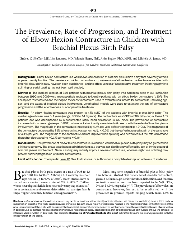 The Prevalence, Rate of Progression, and Treatment of Elbow Flexion ...
