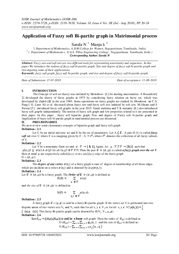 (PDF) Application of Fuzzy soft Bi-partite graph in Matrimonial process