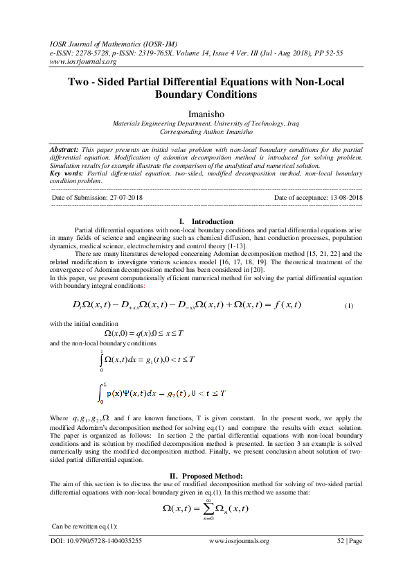(PDF) Two -Sided Partial Differential Equations with Non-Local Boundary Conditions