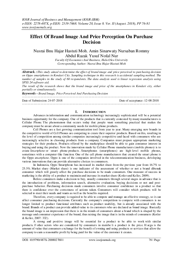 (PDF) Effect Of Brand Image And Price Perception On Purchase Decision