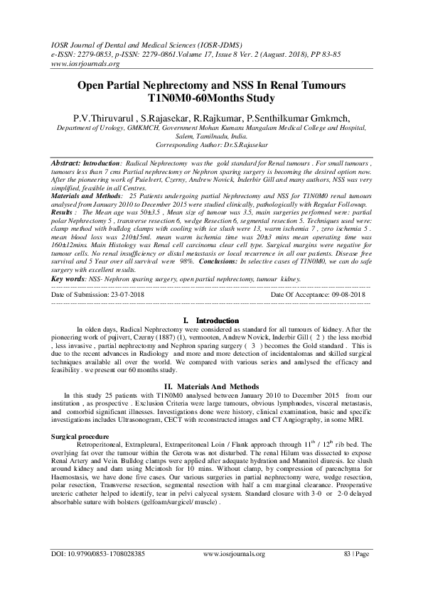 (PDF) Open Partial Nephrectomy and NSS In Renal Tumours T1N0M0-60Months ...
