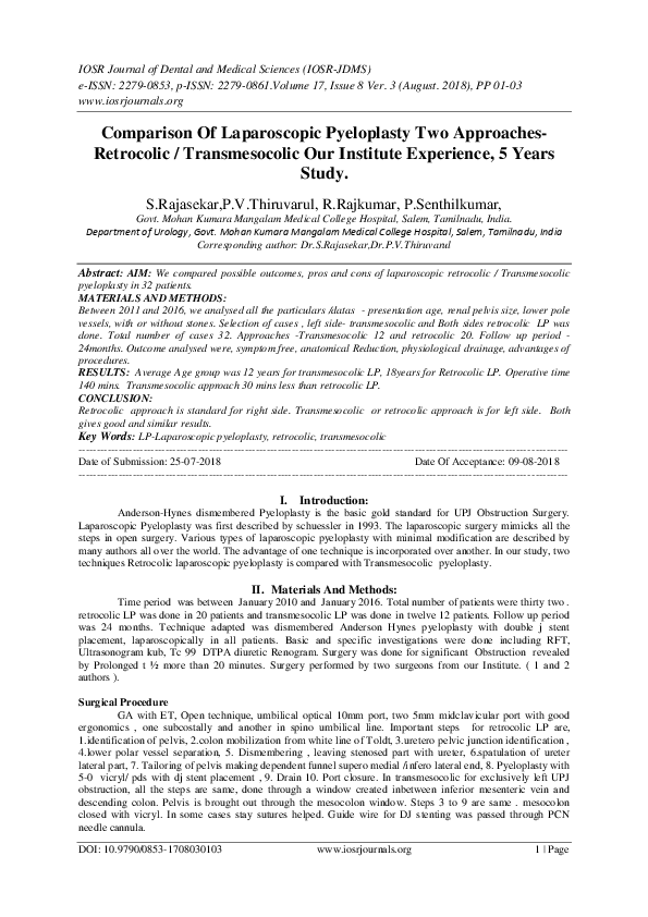 (PDF) Comparison Of Laparoscopic Pyeloplasty Two Approaches- Retrocolic ...
