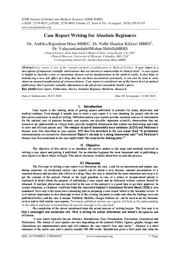 (PDF) Case Report Writing for Absolute Beginners