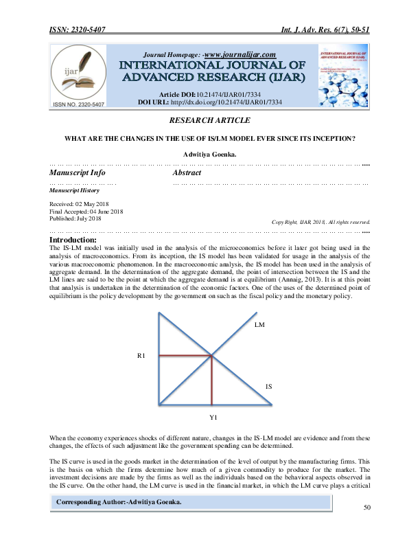 (PDF) WHAT ARE THE CHANGES IN THE USE OF IS/LM MODEL EVER SINCE ITS ...