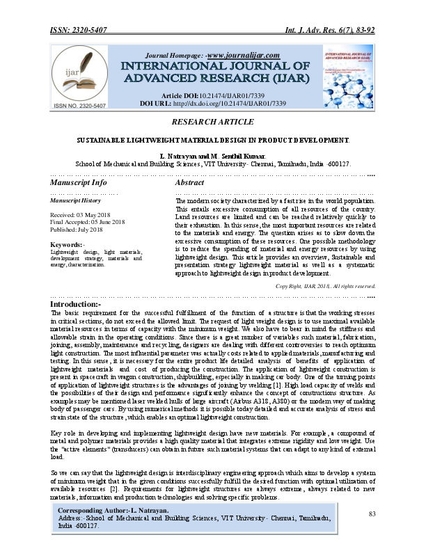 (PDF) SUSTAINABLE LIGHTWEIGHT MATERIAL DESIGN IN PRODUCT DEVELOPMENT. (PDF) SUSTAINABLE LIGHTWEIGHT MATERIAL DESIGN IN PRODUCT DEVELOPMENT.