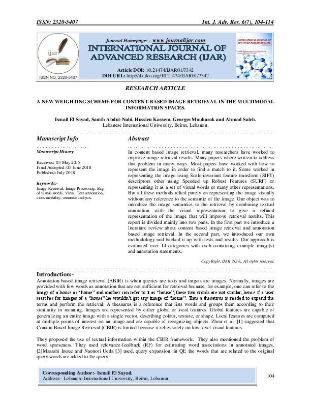 Pdf A New Weighting Scheme For Content Based Image Retrieval In The Multimodal Information