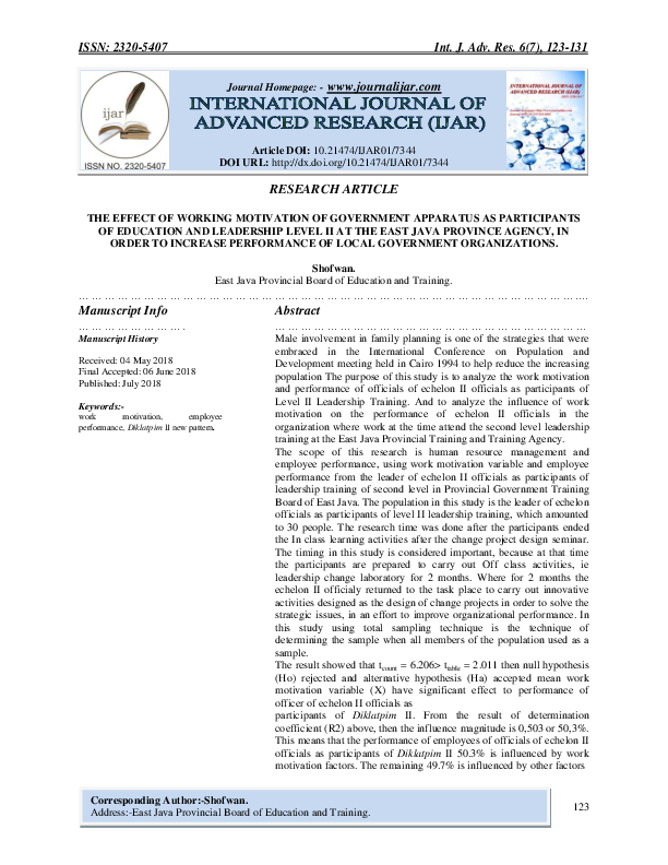 (PDF) THE EFFECT OF WORKING MOTIVATION OF GOVERNMENT APPARATUS AS ...