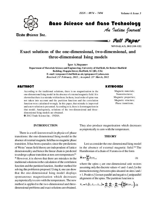 (PDF) Exact solutions of the one-dimensional, two-dimensional, and ...