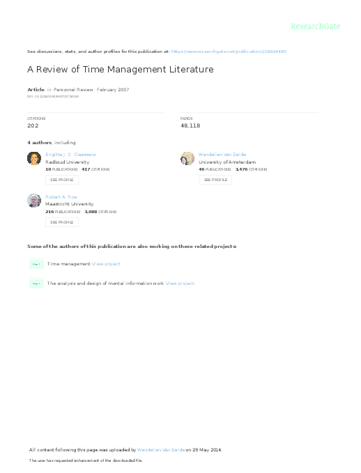 (PDF) A Review of Time Management Literature The analysis and design of ...