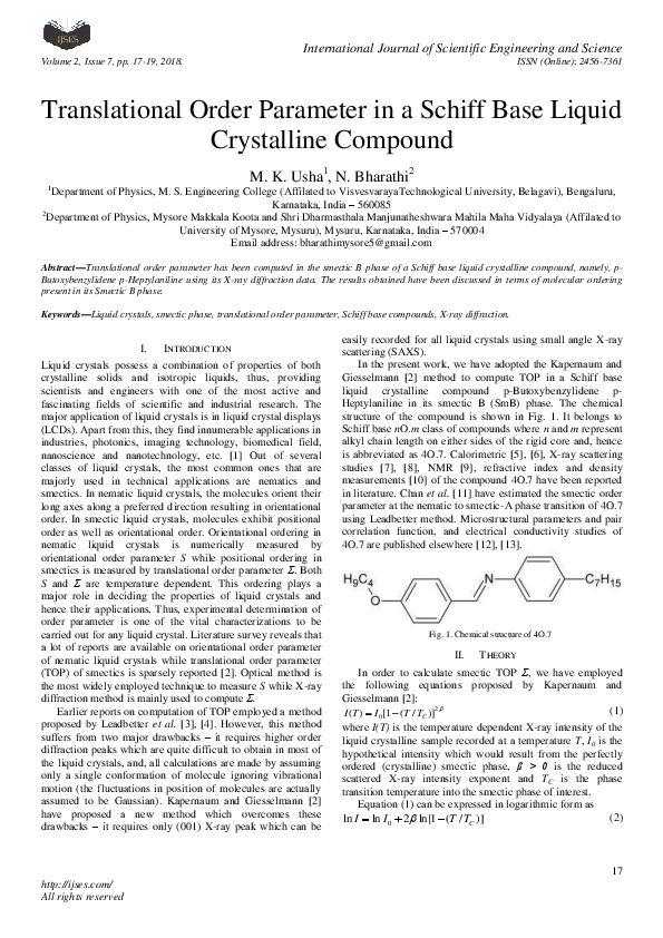 (PDF) Translational Order Parameter in a Schiff Base Liquid Crystalline ...