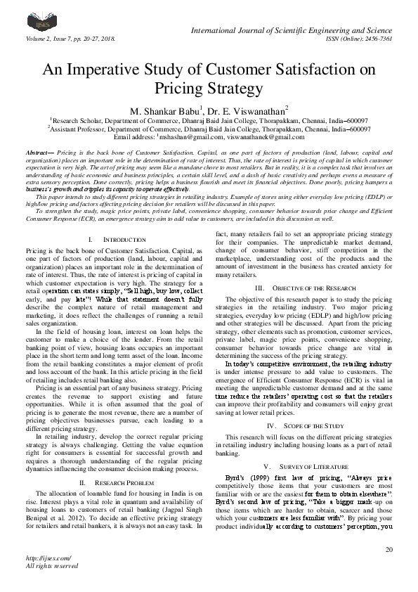 (PDF) An Imperative Study of Customer Satisfaction on Pricing Strategy
