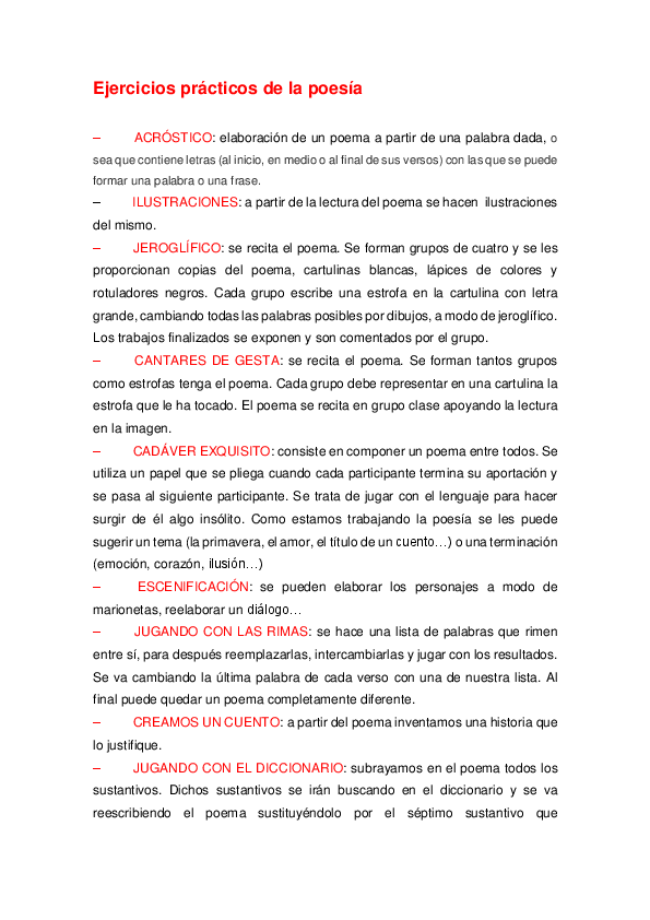 (DOC) Ejercicios prácticos de la poesía
