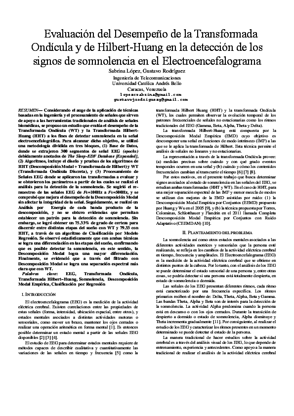 (PDF) Evaluación del Desempeño de la Transformada Ondícula y de Hilbert-Huang en la detección de ...