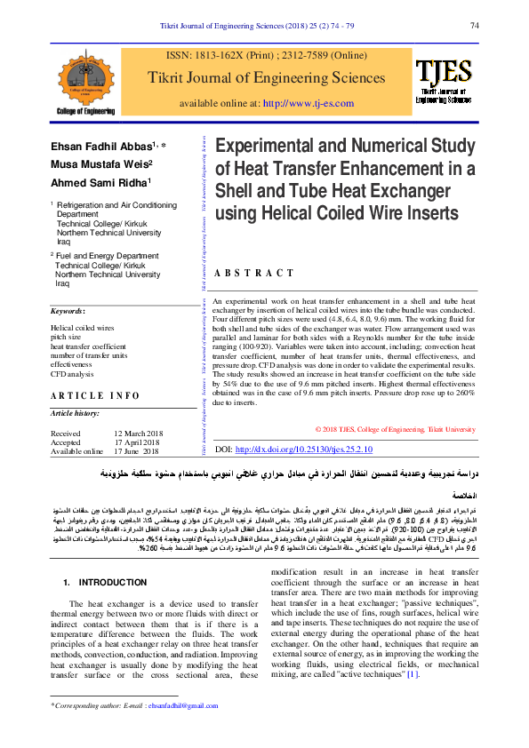 (PDF) Experimental and Numerical Study of Heat Transfer Enhancement in ...