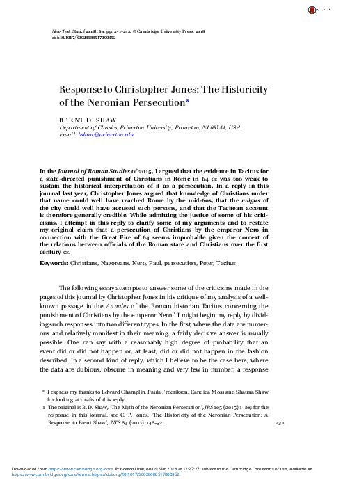 (PDF) Response to Christopher Jones: The Historicity of the Neronian ...