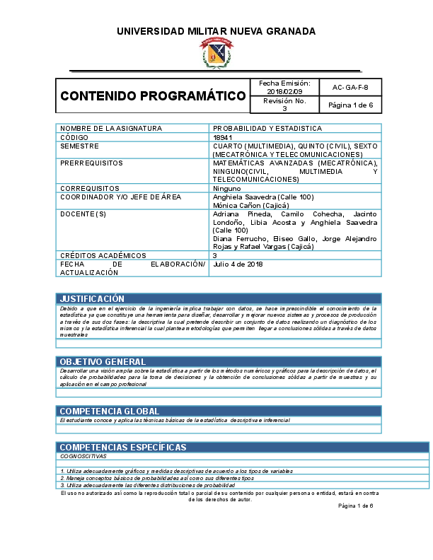 (DOC) Contenidos Programaticos Probabilidad y Estadistica 2018-