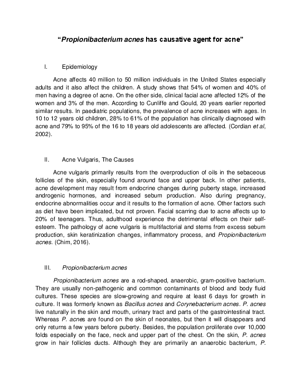 (DOC) Propionibacterium acnes has causative agent for acne.docx