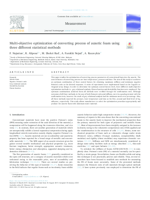 Pdf Multi Objective Optimization Of Converting Process Of Auxetic